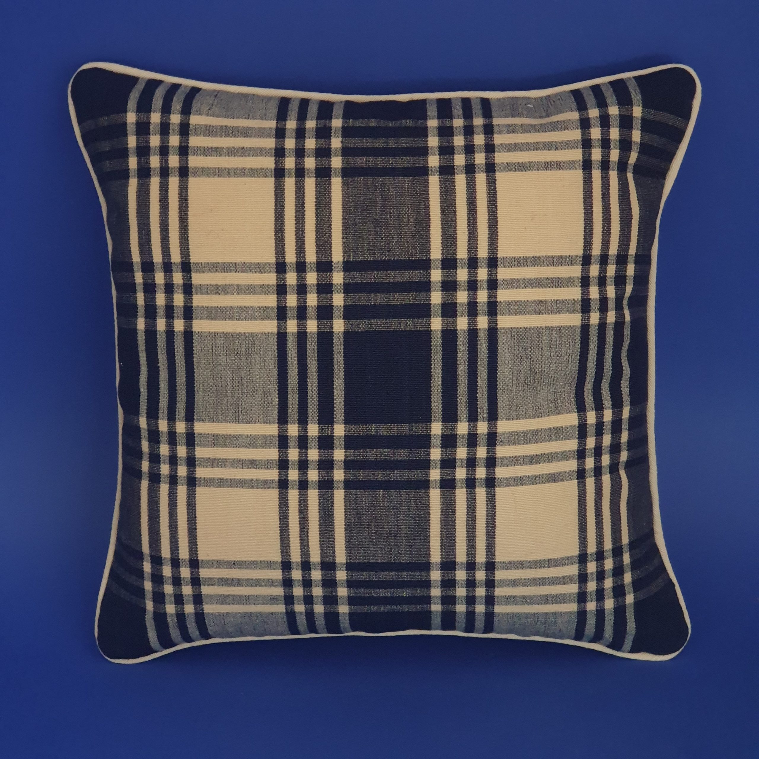 New England Rich Navy and Cream Check Cushion 30x30cm - DesignerXS