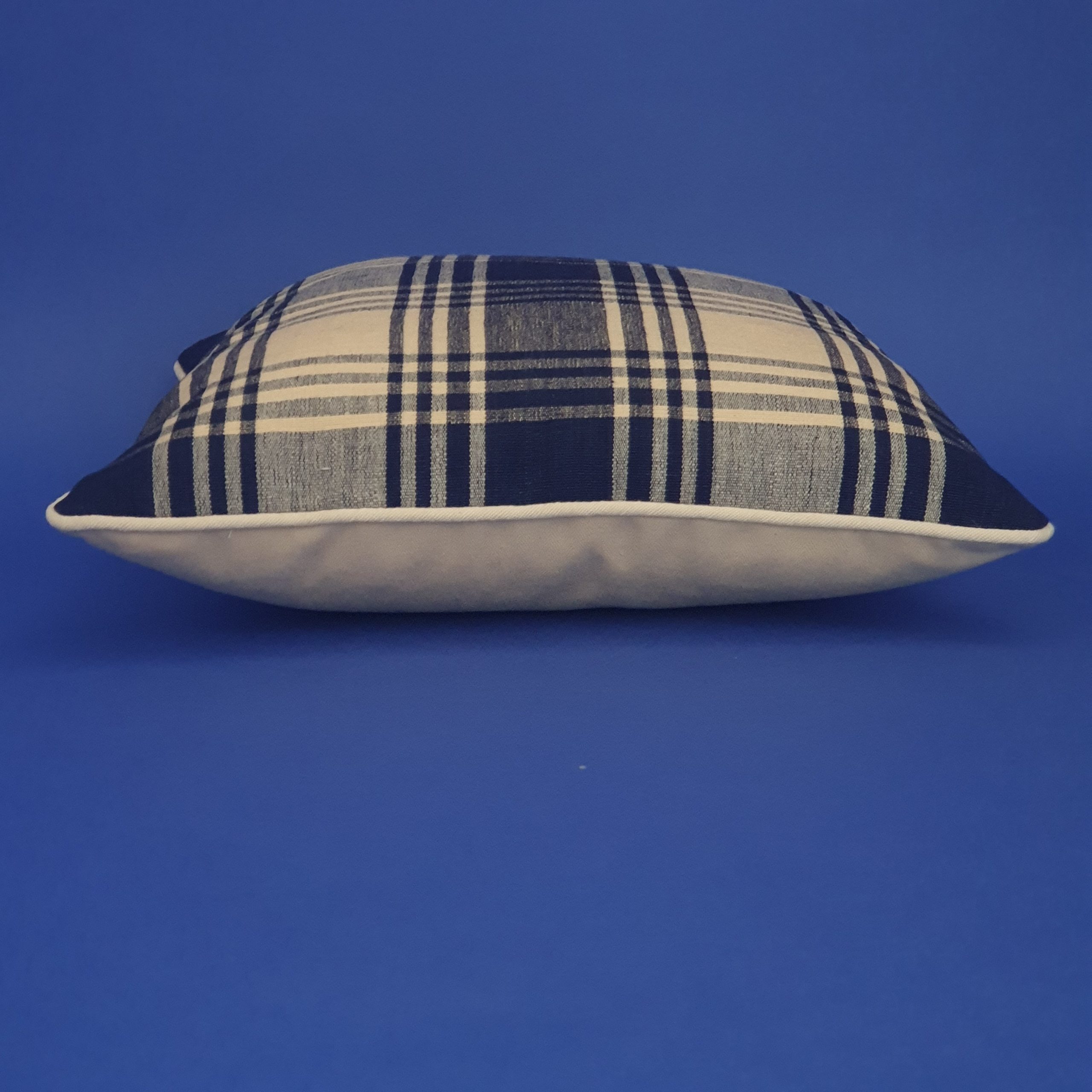 New England Rich Navy and Cream Check Cushion 30x30cm - DesignerXS